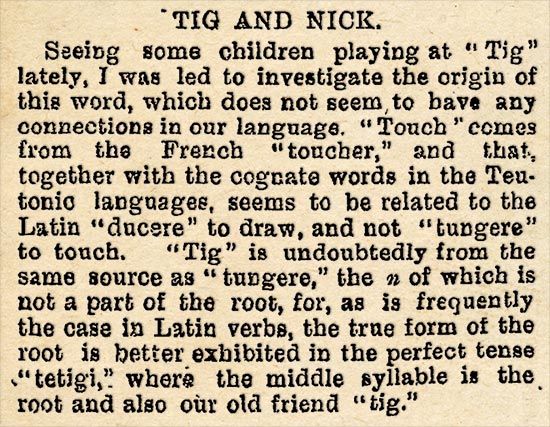 Tig, tag or tiggy | Linguistics | Te Ara Encyclopedia of New Zealand