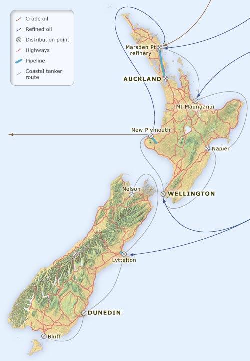 Oil distribution, 2009 | Energy supply and use | Te Ara Encyclopedia of ...